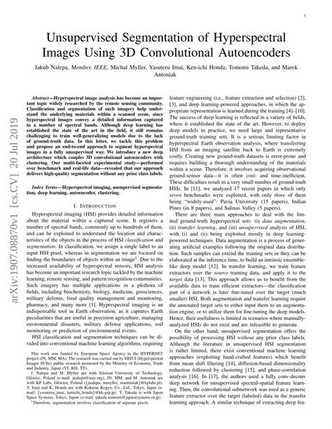 Pdf Unsupervised Segmentation Of Hyperspectral Images Using 3d
