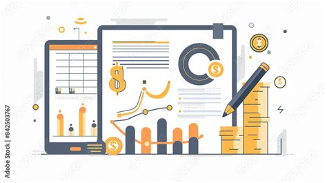 Flat Vector Illustration Of Financial Data Visualization Charts And Coins On A White Background