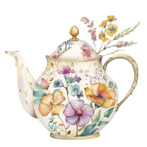 16 Floral Vintage Teapot Clipart Watercolor Porcelain Teapot Clipart