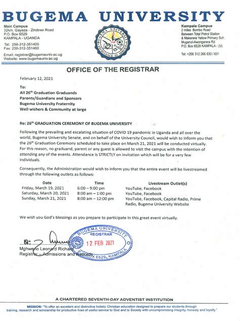 26th Graduation Ceremony Of Bugema University0001 Pdf