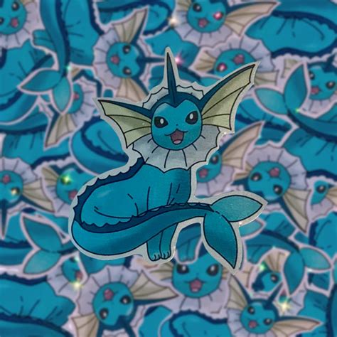Vaporeon Pokémon Holographic Sticker Etsy