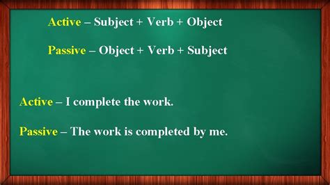 Voice Active Subject Verb Object Passive Object Verb