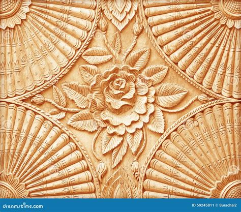 Pattern Of Flower Carved On Wood Stock Image Image Of Macro Material