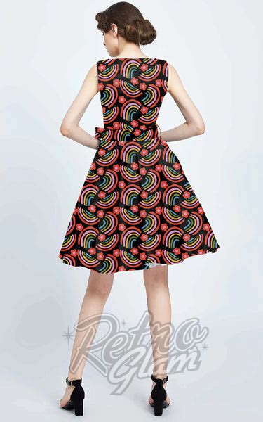 Miss Lulo Ruby Fit And Flare Dress In Rainbow Print 4xl Left Only Retro Glam