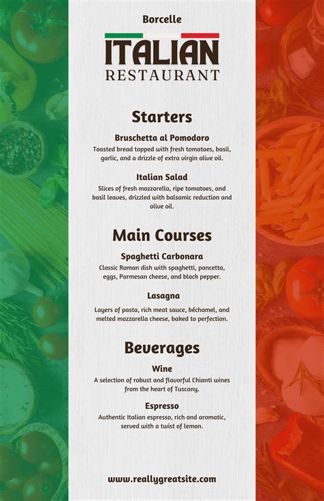 Italian Menu Template Free