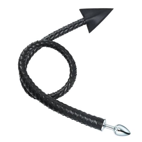 Devil Tail Metal Anal Plug With Pu Leather Whip Cosplay And Roleplay