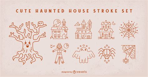 Descarga Vector De Conjunto De Trazos Lindos De Halloween De Casa Embrujada