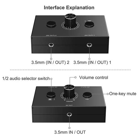 3 5mm audio switcher 2 input 1 output 1 input 2 output audio splitter
