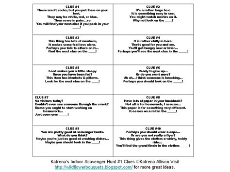 Free Printable Indoor Scavenger Hunt Clues Templates Printable