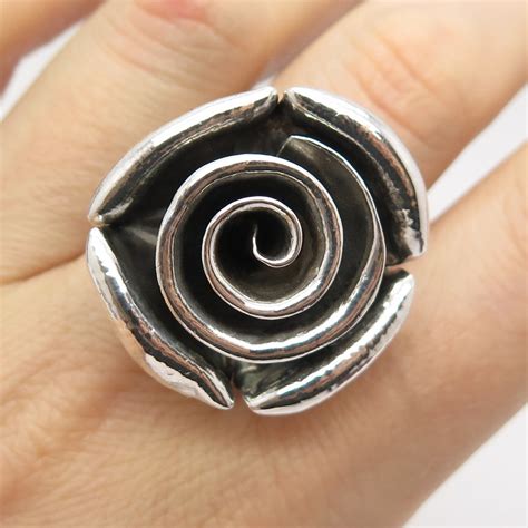 925 Sterling Silver Vintage Rose Floral Ring Size 7 3 4 Etsy