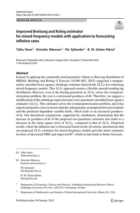 Pdf Improved Breitung And Roling Estimator For Mixed Frequency Models With Application To