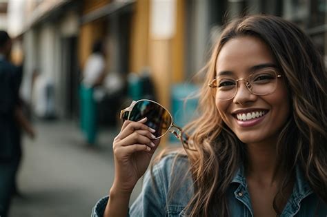Premium Photo Portrait Of Toothy Smiling Girl Standing Holding Her