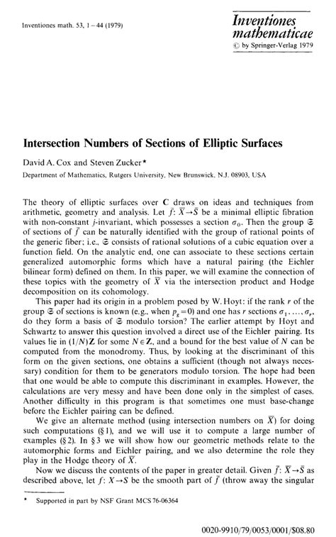 Pdf Intersection Numbers Of Sections Of Elliptic Surfaces