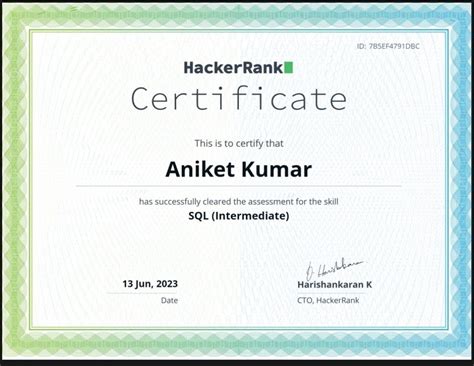 Aniket Singh On Linkedin Hackerrank Sqlcertified
