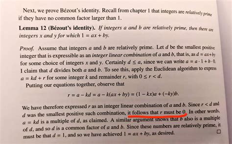 Elementary Number Theory Problematic Step In Proof Of Bezout S Identity Hamkins Textbook