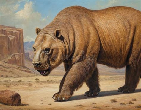 Prehistoric Giant Bear Roaring In Ancient Wilderness Stock Illustration