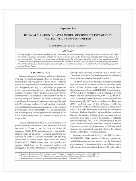 Pdf Backcalculation Of Layer Moduli Of Concrete Pavement By Falling