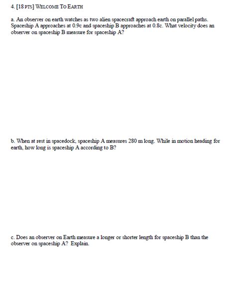 Solved 4 [18 Pts] Welcome To Earth A An Observer On Earth