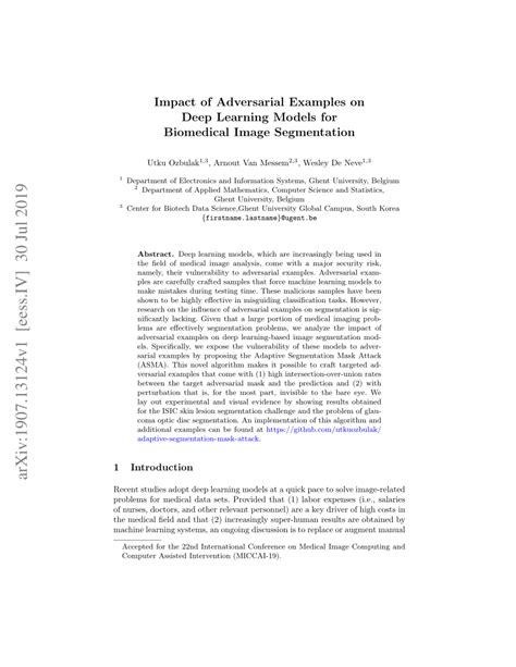 Pdf Impact Of Adversarial Examples On Deep Learning Models For Biomedical Image Segmentation