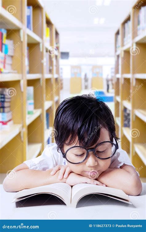 Cute Schoolgirl Reading Book In The Library Stock Image Image Of