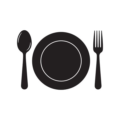 Restaurant Table Setting Icon With Plate Spoon And Fork Silhouette