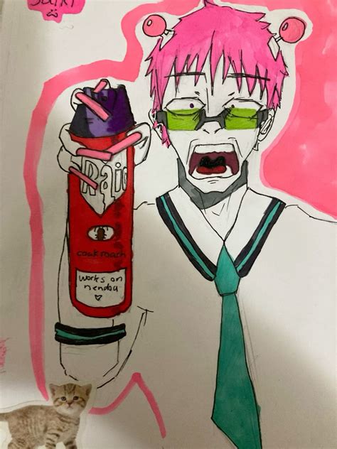 Saiki ☕️🪼 Saiki Fan Art Cat Saiki Saiki K Poster
