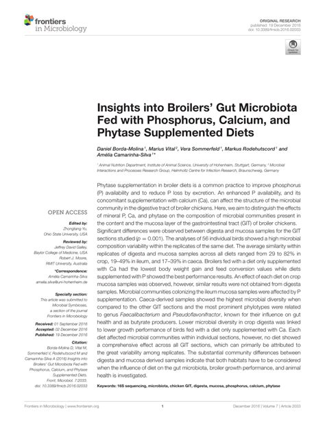 Pdf Insights Into Broilers Gut Microbiota Fed With Phosphorus