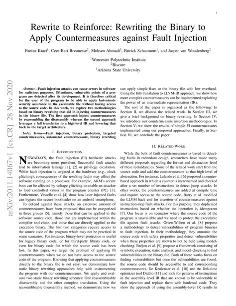 Rewrite To Reinforce Rewriting The Binary To Apply Countermeasures Against Fault Injection Deepai