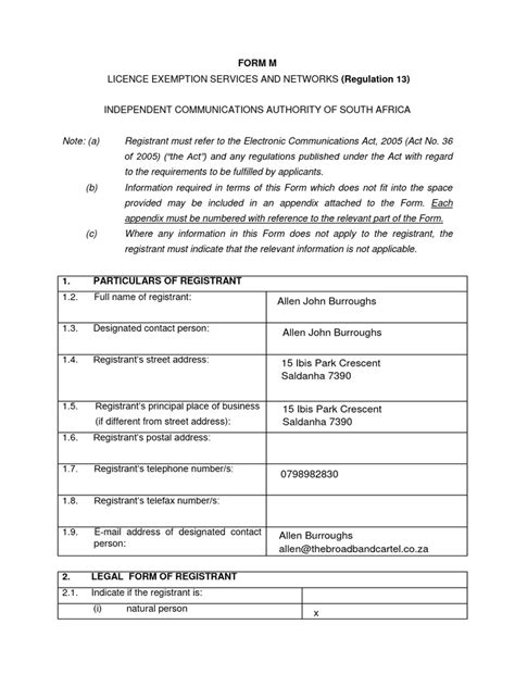 Licence Exemption Application Form For Services And Networks Ecns And