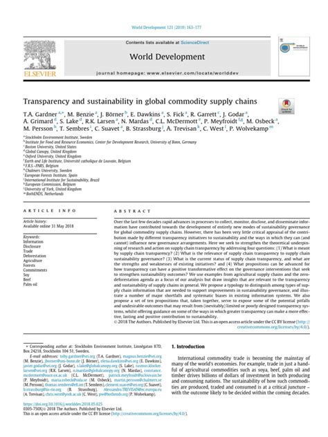 Transparency And Sustainability In Global Commodity Supply Chains Pdf