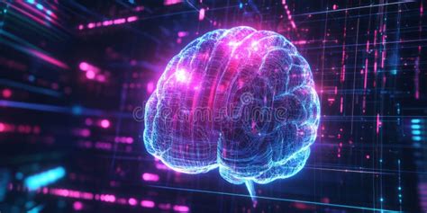 A Glowing Futuristic Ai Powered Neurotechnology Interface Featuring Cybernetic Direct Stock