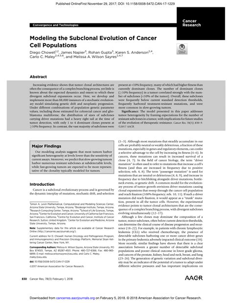Pdf Modeling The Subclonal Evolution Of Cancer Cell Populations