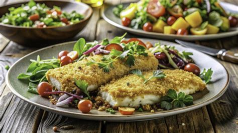 Delicious Healthy Golden Breaded White Fish With Organic Salad An Easy