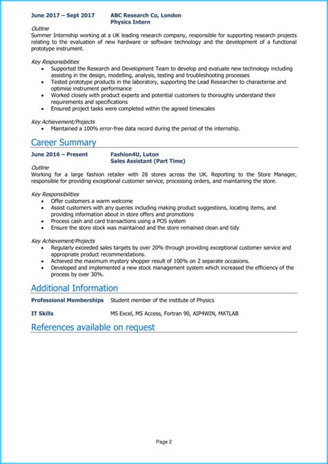 Physics Graduate Cv Example Guide [get Hired]