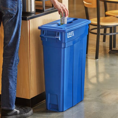 Lavex Pro 23 Gallon Blue Slim Rectangular Recycling Bin With Blue Mixed