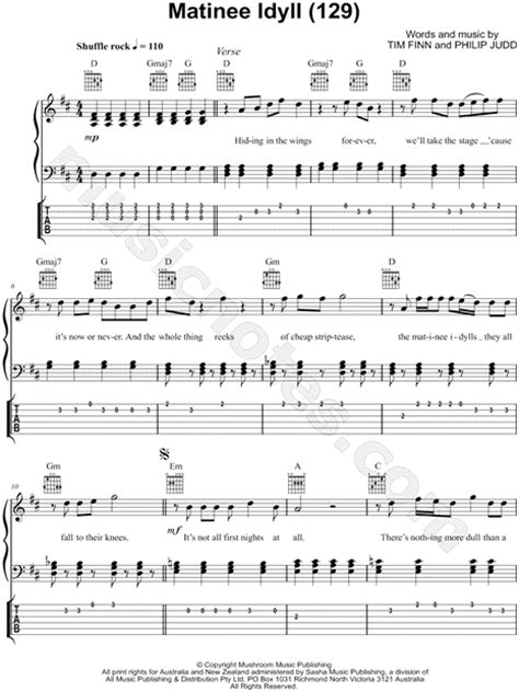 Split Enz Matinee Idyll 129 Sheet Music In D Major Download