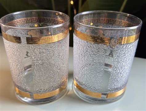 2 Vintage Caesars Palace Cocktail Whiskey Rocks Glasses With Black