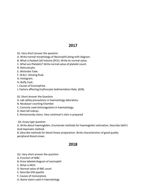 Hematology Previous Question Paper Mpmsu Pdf Medical Specialties Vertebrates