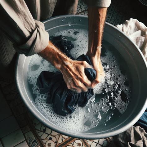Person Hand Washing Clothes In Basin First Person Shot Ai Art