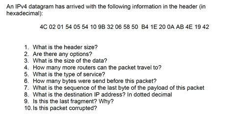 Solved An IPv Datagram Has Arrived With The Following Chegg