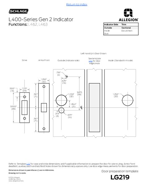 Schlage L Series Gen 2 Indicator Template And Installation Guide