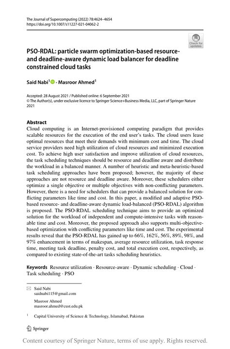 Pso Rdal Particle Swarm Optimization Based Resource And Deadline