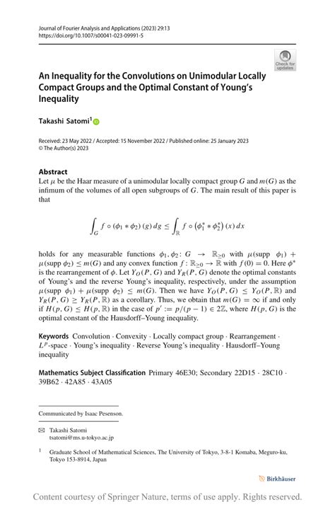 Pdf An Inequality For The Convolutions On Unimodular Locally Compact