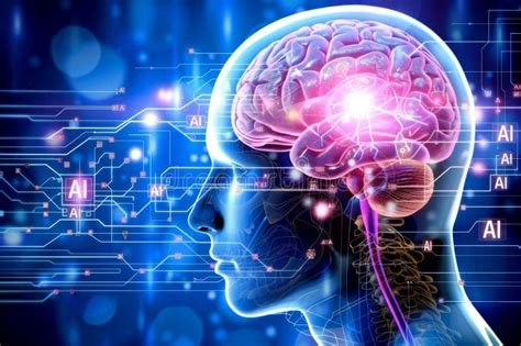 AI Brain with Neon Circuits in a High Tech Lab, Showcasing Advanced Technology and Artificial ...