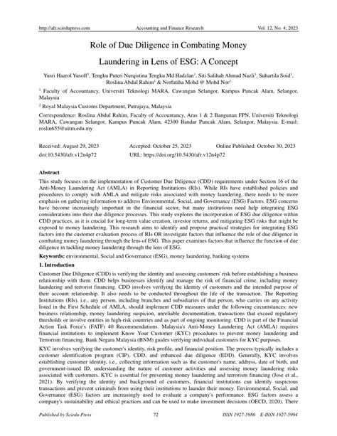Pdf Role Of Due Diligence In Combating Money Laundering In Lens Of