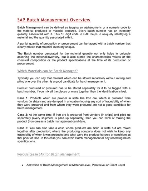 Sap Batch Management Overview Docx