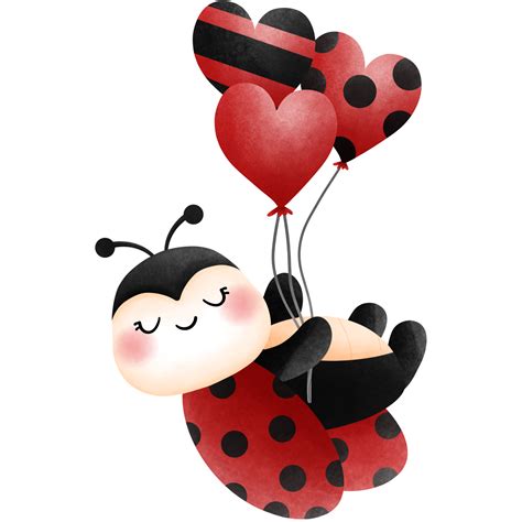 Cute Ladybug Holding Balloons Heart Shaped Clipart Adorable Watercolor