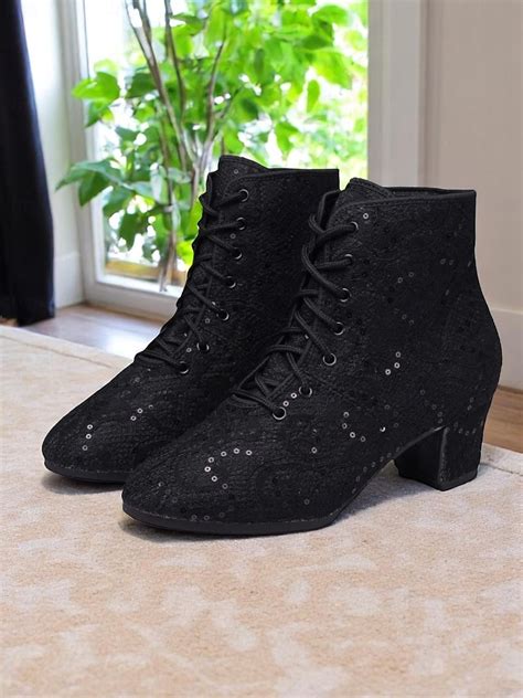 Womens White Lace Up Performance Dance Boots With Rhinestone Accents