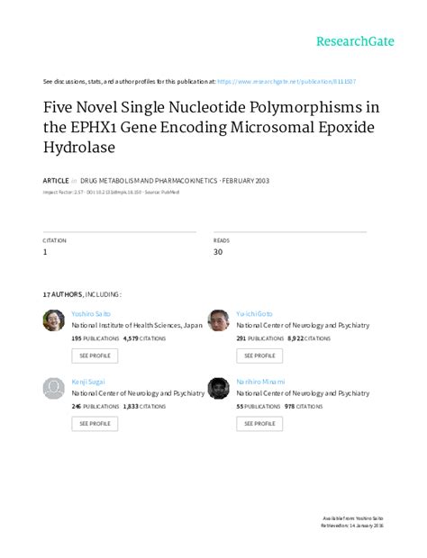 Pdf Five Novel Single Nucleotide Polymorphisms In The Ephx1 Gene Encoding Microsomal Epoxide