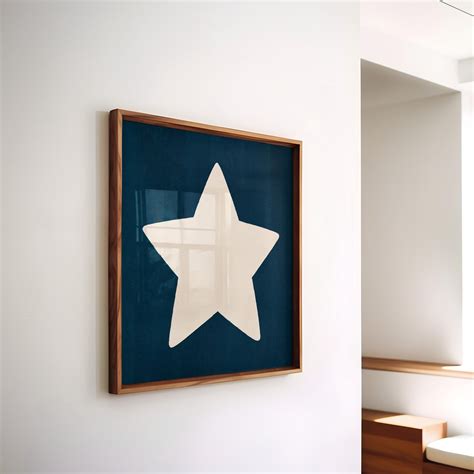 Star Wall Art Print Retro Hand Drawn Wall Art Navy Blue Star Poster